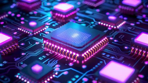 Futuristic Circuit Board Ai Chip Technology Neon Glow Tech Innovation Stock Illustration