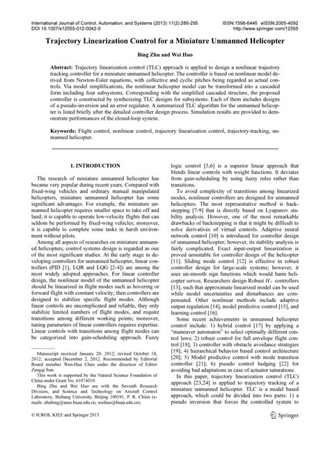 Pdf Trajectory Linearization Control For A Miniature Unmanned Helicopter