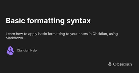 Basic Formatting Syntax Obsidian Help