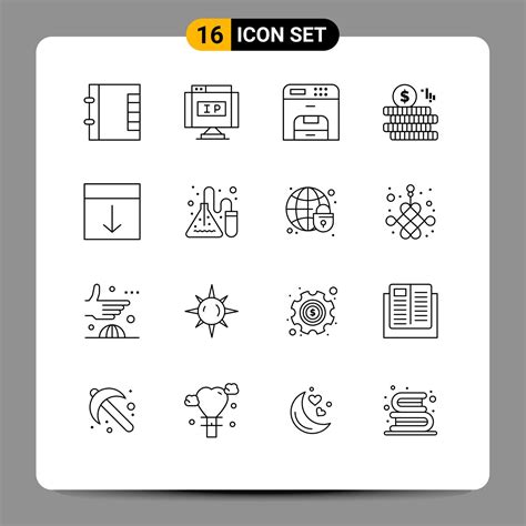 User Interface Pack Of 16 Basic Outlines Of Layout Grid Device Arrange Coin Editable Vector