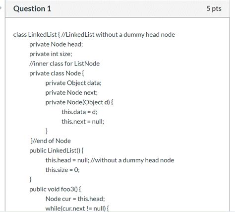 Solved Question 1 5 Pts Class Linkedlist Linkedlist