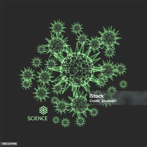 3d 영역 연결된 라인 및 점입니다 미생물 세포 공간에 녹색 바이러스 입자입니다 과학 의학 교육에 대 한 추상적인 벡터 일러스트 바이러스에 대한 스톡 벡터 아트 및 기타