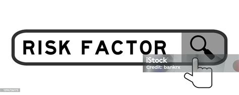 흰색 배경에 돋보기 아이콘이 있는 단어 위험 요소에서 배너 검색 0명에 대한 스톡 벡터 아트 및 기타 이미지 0명 경제