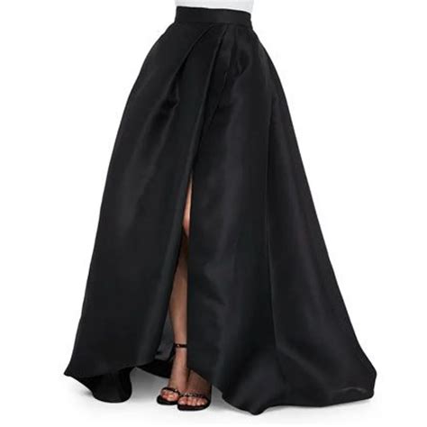 Sexy Black Satin Long Skirts New Design Side Split Chic Invisible