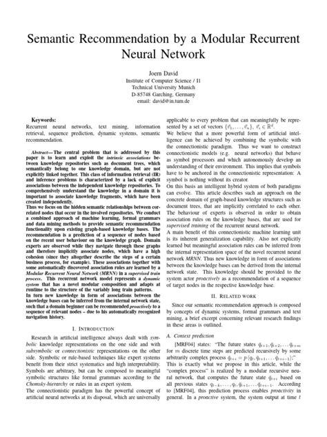 Article Semantic Recommendation By Recurrent Neural Networks David Pdf Artificial Neural