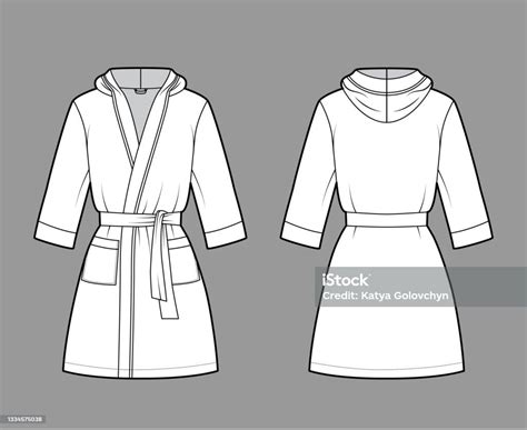 바스로브 후드 드레싱 가운 테크니컬 패션 일러스트와 랩 오프닝 미니 길이 넥타이 포켓 팔꿈치 소매 0명에 대한 스톡 벡터 아트 및 기타 이미지 Istock