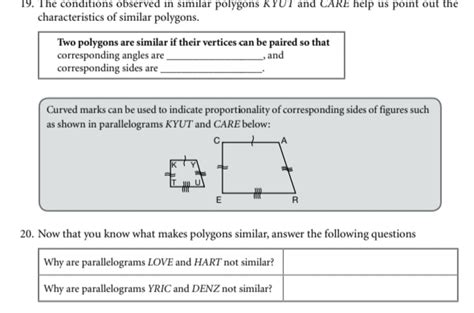 Solved 19 The Conditions Observed In Similar Polygons Kyut And Care Help Us Point Out The