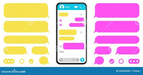 Smartphone With Messaging App And Message Bubbles Blank Sms Text Frame Chat Screen With Set