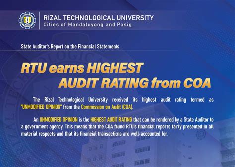 Rtu Earns Highest Audit Rating From Coa Rizal Technological University