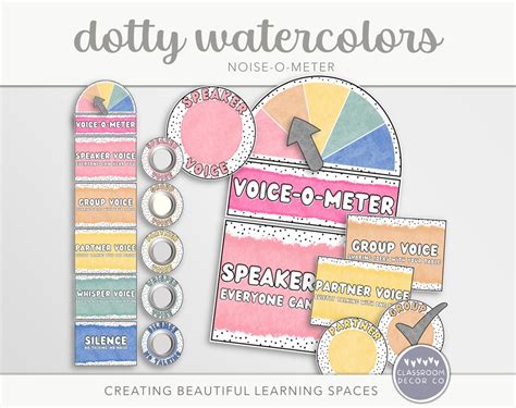 Dotty Watercolor Noise O Meter Voice Levels Display Noise Levels Display Classroom Printables