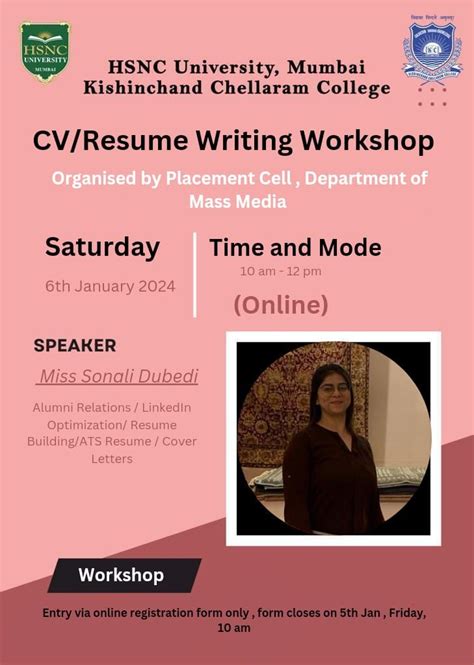 Workshop On Cv Building And Linkedin Optimization Sonali Dwivedi