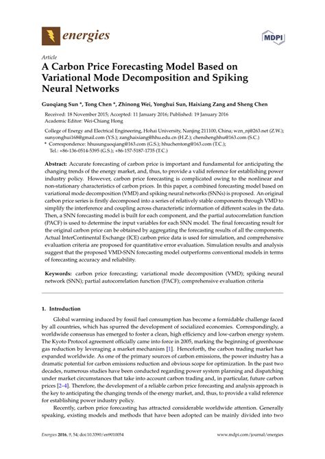Pdf A Carbon Price Forecasting Model Based On Variational Mode Decomposition And Spiking
