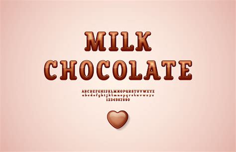 초콜릿 3d 글꼴 만화 스타일의 알파벳 슬래브 세리프 둥근 대문자 와 A에서 Z로의 소문자 및 0에서 9까지의 숫자 벡터 일러스트 10eps 갈색에 대한 스톡 벡터 아트 및