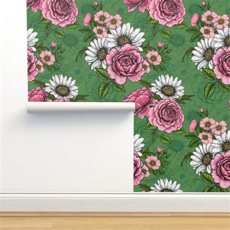 Summer Bouquets Daisy And Rose Flowers Wallpaper Spoonflower
