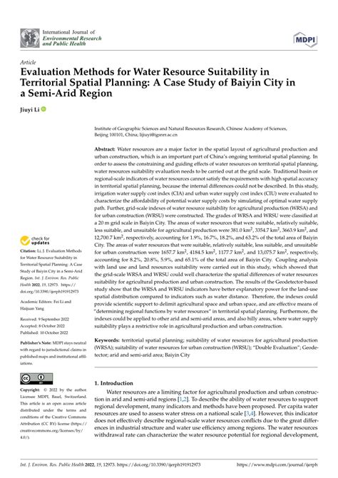 Pdf Evaluation Methods For Water Resource Suitability In Territorial