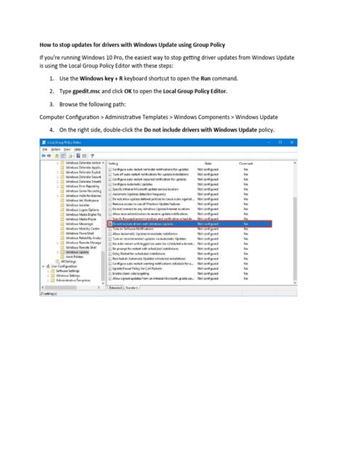 How To Stop Updates For Drivers With Windows Update Using Group Policy