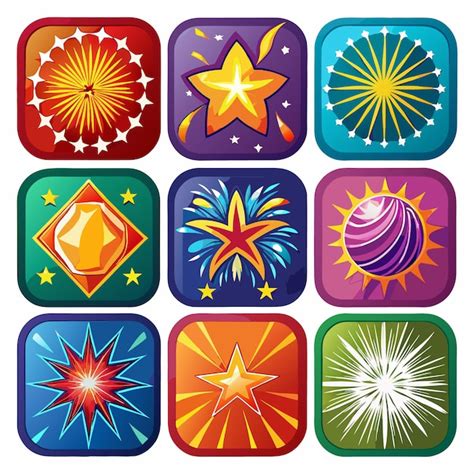 Nine Colorful Buttons With Different Star And Firework Patterns Premium Ai Generated Vector