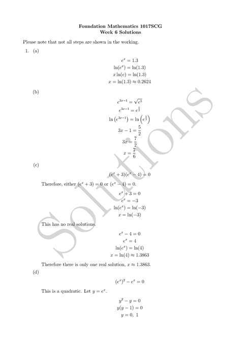 Week 6 Solutions Summary Sheet For Week 6 Lecture Notes Solutions