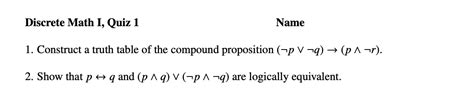 Solved 1 Construct A Truth Table Of The Compound