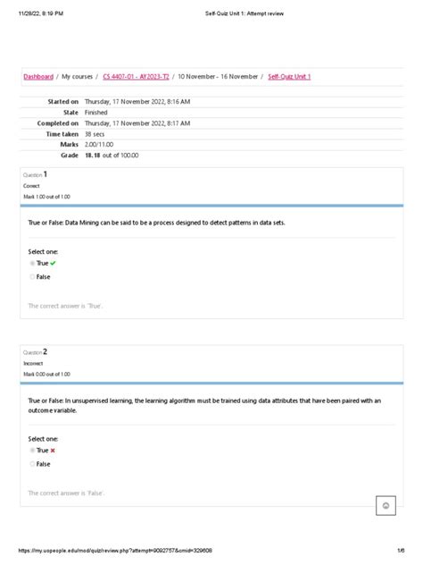 Self Quiz Unit 1 Attempt Review Pdf Machine Learning Regression