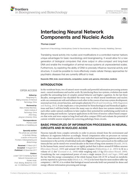 Pdf Interfacing Neural Network Components And Nucleic Acids