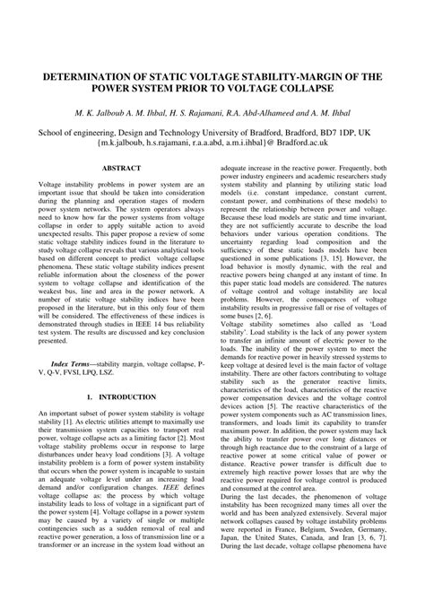 PDF Determination Of Static Voltage Stability Margin Of The Power System Prior To Voltage Collapse