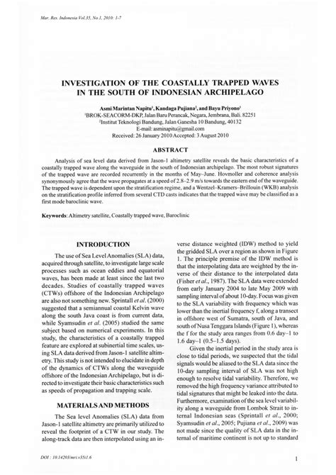 Pdf Investigation Of The Coastally Trapped Waves In The South Of Indonesian Archipelago