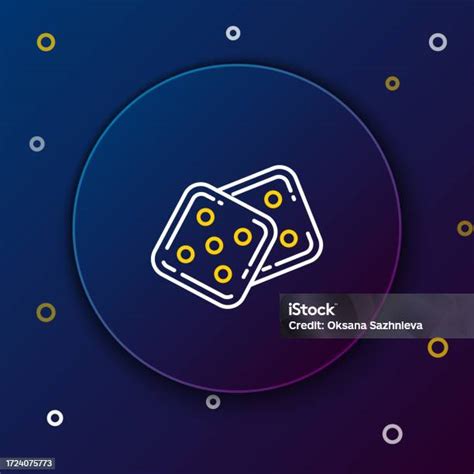 흰색과 노란색 라인 게임 주사위 아이콘은 어두운 파란색 배경에 격리 카지노 도박 다채로운 개요 개념 벡터 일러스트레이션 가능성에 대한 스톡 벡터 아트 및 기타 이미지