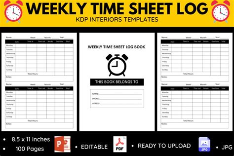 Printable Weekly Time Sheet Log Book Template Kdp Interior