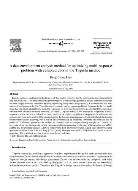 A Data Envelopment Analysis Method For Optimizing Multi Response