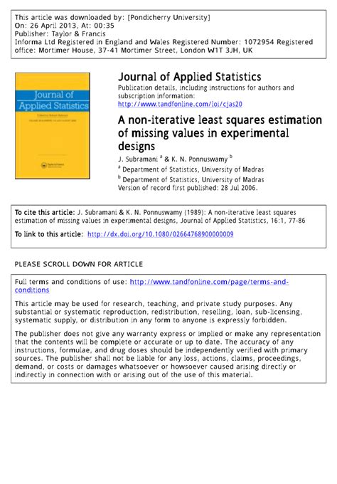 pdf a non iterative least squares estimation of missing values in