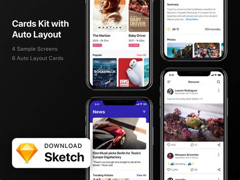 Card UI Kit With Sketch Auto Layout Freebie Supply