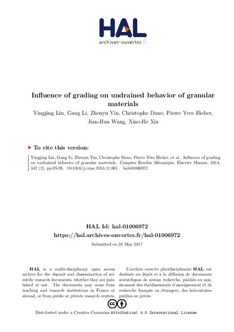 Pdf Influence Of Grading On The Undrained Behavior Of Granular Materials