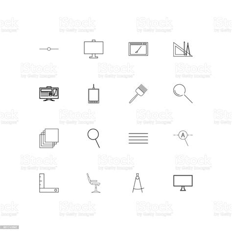 창조적인 프로세스 및 설계 간단한 선형 아이콘 설정합니다 개요 벡터 아이콘 눈금자에 대한 스톡 벡터 아트 및 기타 이미지 눈금자 디자인 메뉴판 Istock