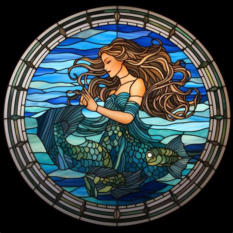 Underwater Scene In Stained Glass Premium Ai Generated Image