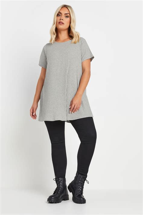 Yours Plus Size Light Grey Swing Ribbed Top Yours Clothing