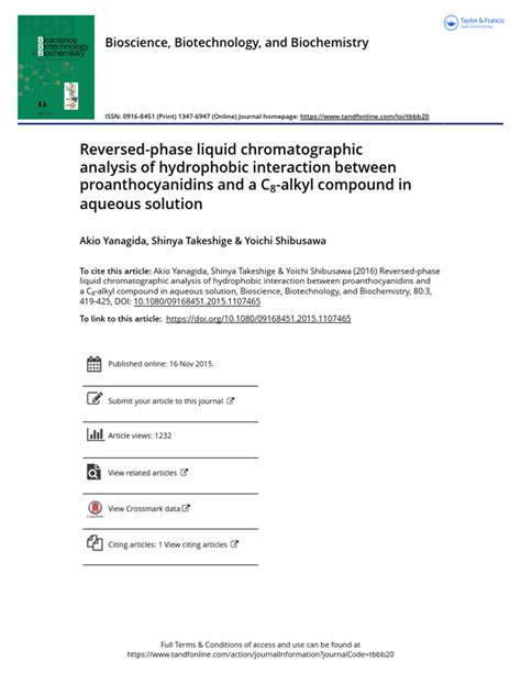 Reversed Phase Liquid Chromatographic Analysis Of Hydrophobic Interaction Between