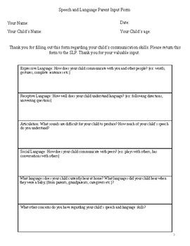 SPEECH LANGUAGE Referral Form EDITABLE Template And PARENTInput Form