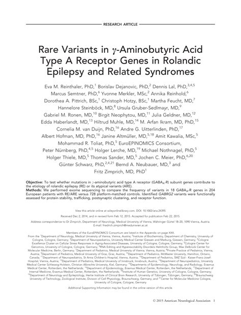Pdf Rare Variants In Gabaa Receptor Genes In Rolandic Epilepsy And