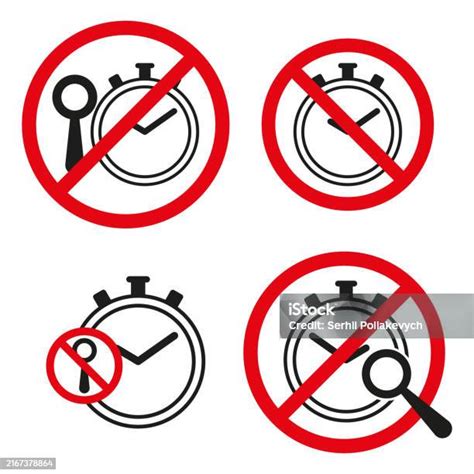 스톱워치 기호가 없습니다 금지된 시간 측정 돋보기 아이콘입니다 빨간 원 기호입니다 0명에 대한 스톡 벡터 아트 및 기타 이미지 0명 가장자리 검사 보기 Istock