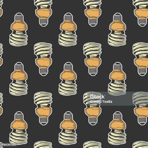 수은 전구 낙서 및 스케치 스타일의 벡터 개념입니다 티셔츠 엽서에 인쇄하기 위한 손으로 그린 일러스트레이션 섬유 종이 랩을위한 원활한 패턴 T 셔츠에 대한 스톡 벡터 아트