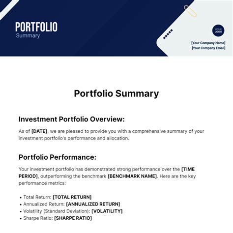 Free Portfolio Summary Template To Edit Online