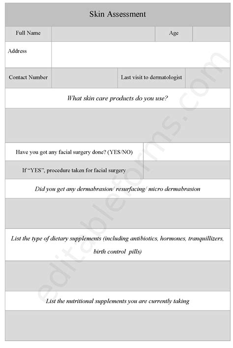Skin Assessment Fillable Pdf Form Editable Pdf Forms