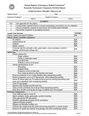 Paramedic Intravenous Therapy Skills Lab Form Blank Fillable Template
