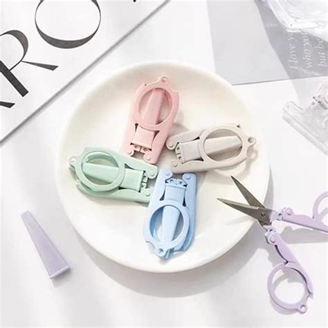 5pcs Pastel Mini Folding Scissors With Safety Cap Small