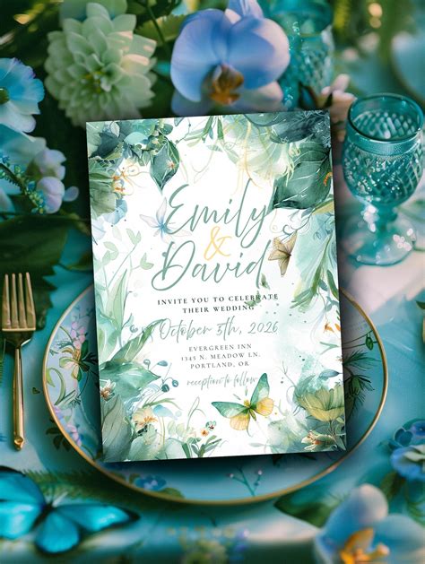 Watercolor Moth Wedding Invitation Template Editable Nature Design