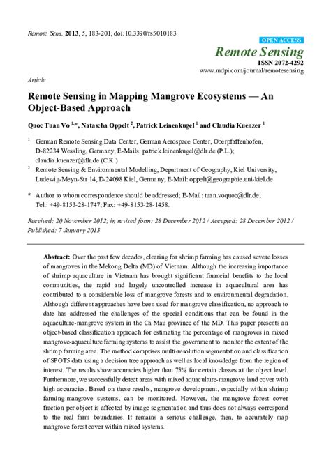 pdf remote sensing in mapping mangrove ecosystems — an object based