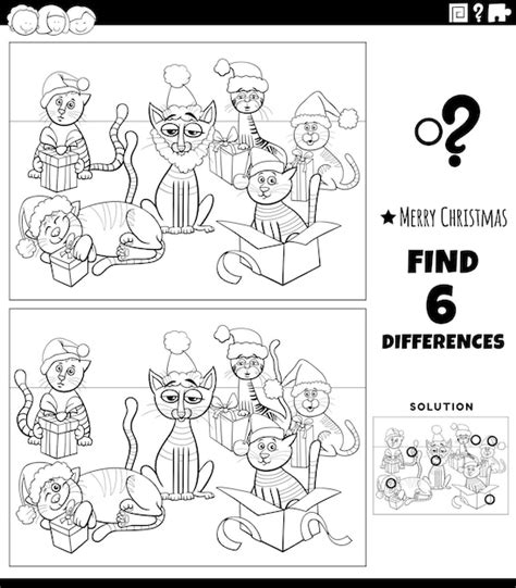 Premium Vector Differences Task With Cats On Christmas Coloring Page