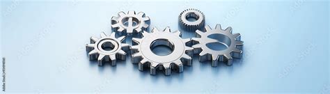 Five Interlocking Gears On Blue Background Symbolizing Teamwork
