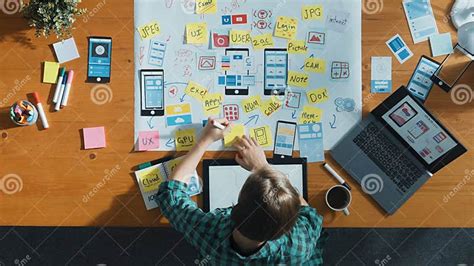 Top View Of Developer Working On Tablet And Writing Ux Ui Design Convocation Stock Image